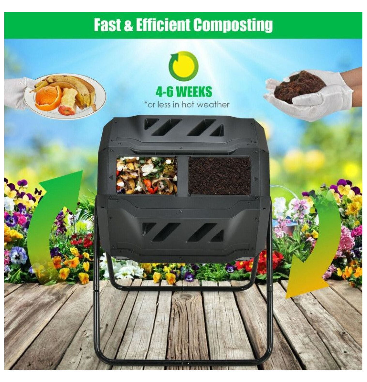 43 Gallon Compost Tumbler Bin - Dual Chamber Rotating Compost Bin for ...