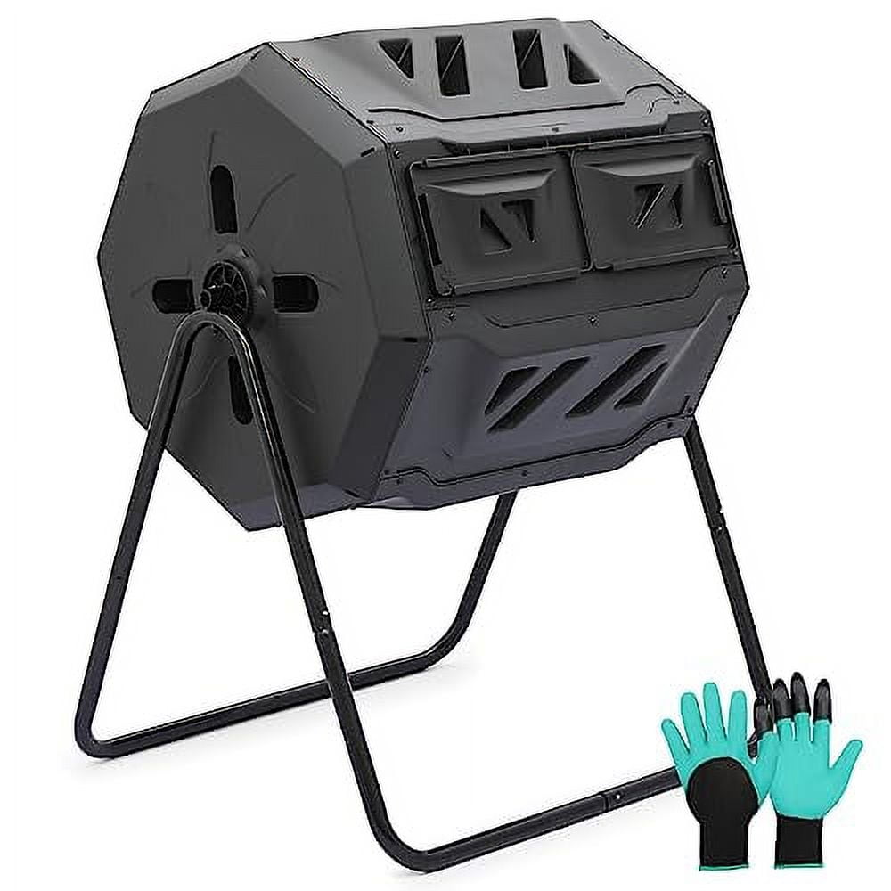 43 Gallon Compost Tumbler, Outdoor BPA Free Large Dual Chamber Tumbling ...
