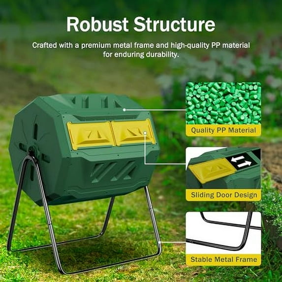 43 Gallon Composting Bin Dual Rotating Chamber Compost Tumbler, Outdoor ...