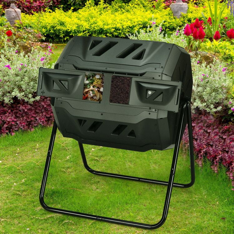 43 Gallon Composting Compost Bin with Dual Rotating Chamber Black ...