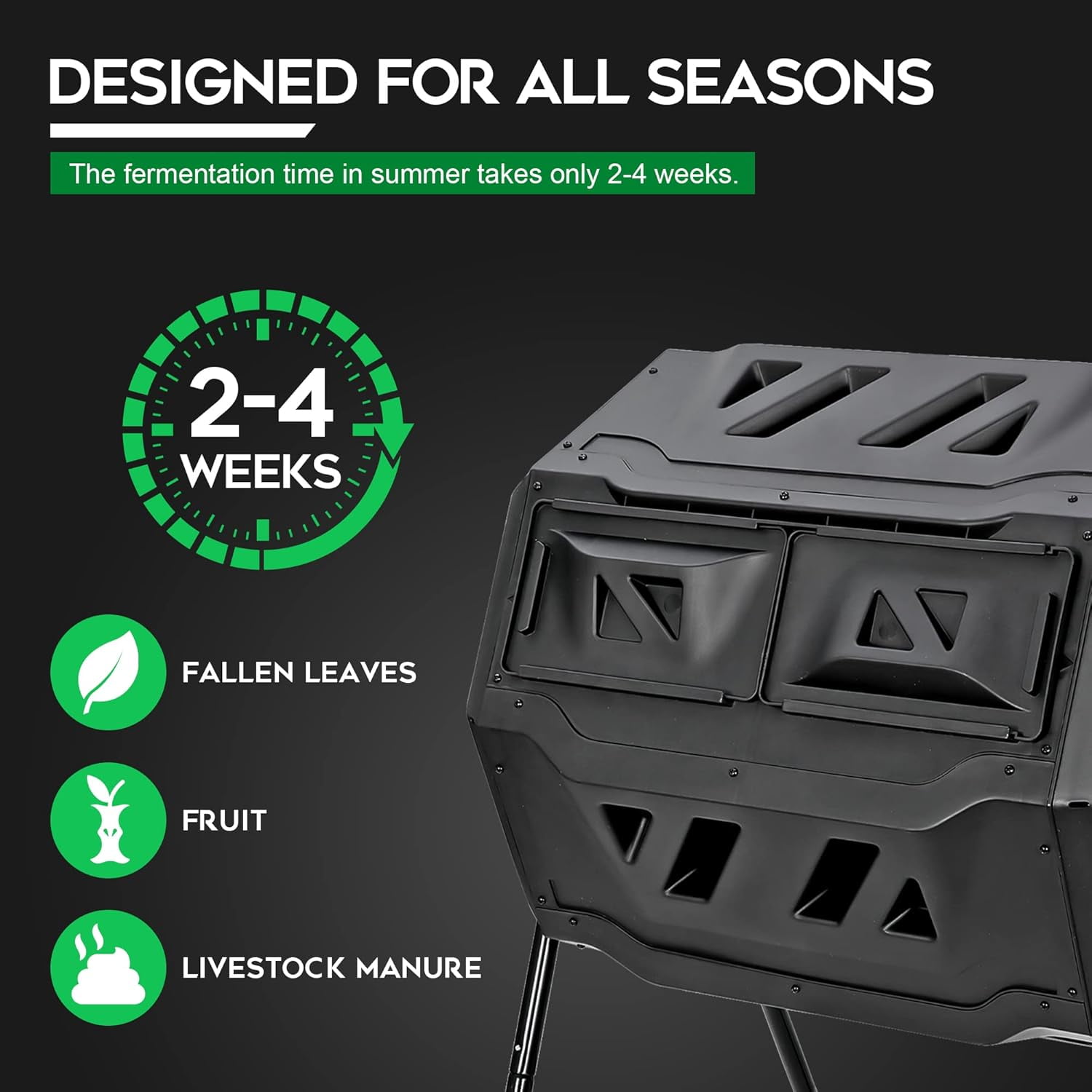 43 Gallon Dual Chamber Compost Tumbler Bin, BPA Free Heavy Duty Steel ...