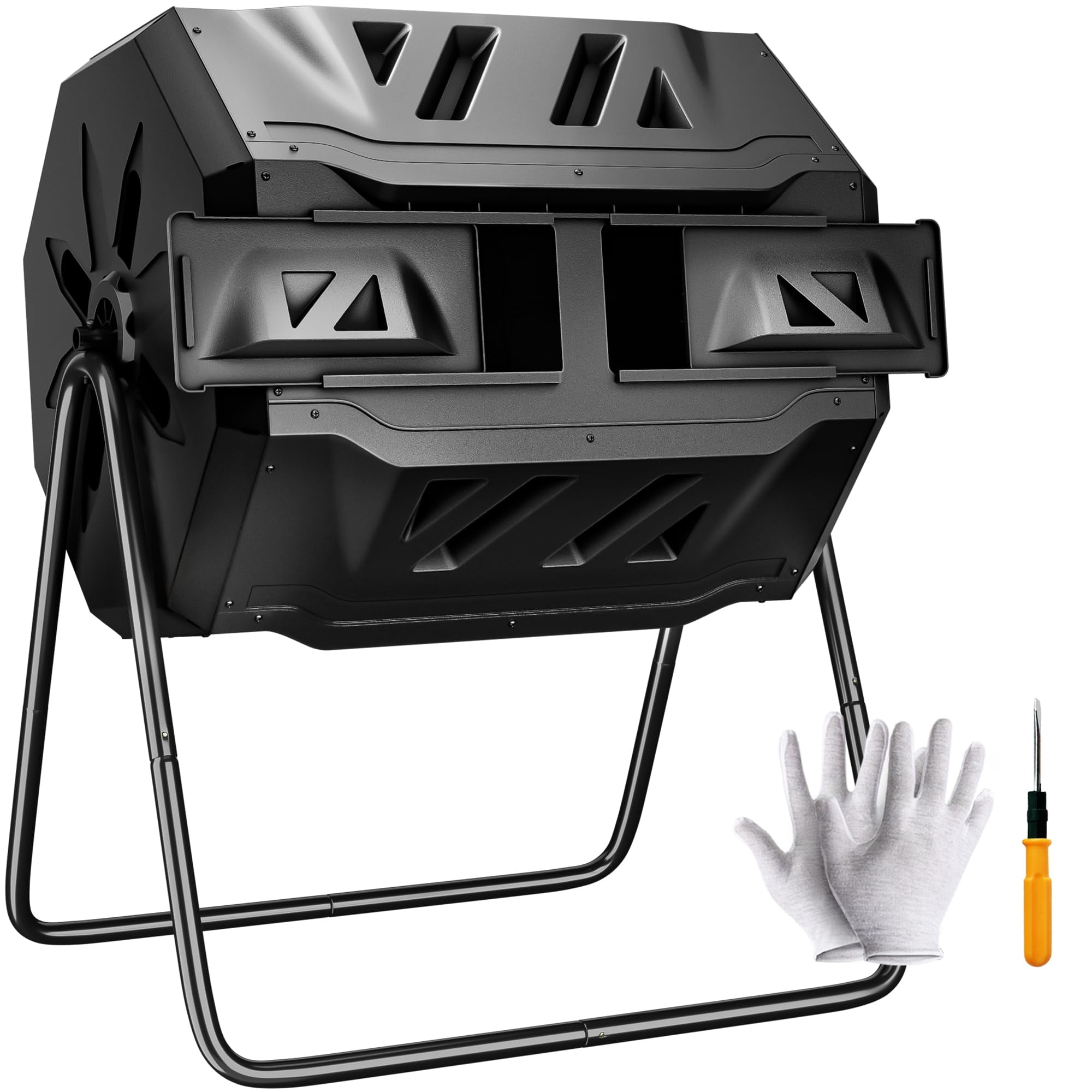 43 Gallon Dual Chamber Compost Tumbler Bin, Heavy Duty BPA Free ...