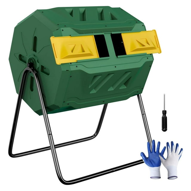 43 Gallon Large Composting Dual Rotating Chamber Garden Composter Bin ...