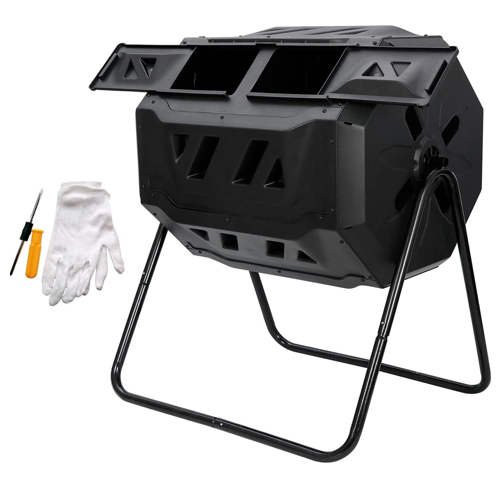 43 Gallon Large Composting Dual Rotating Chamber Garden Composter Bin ...