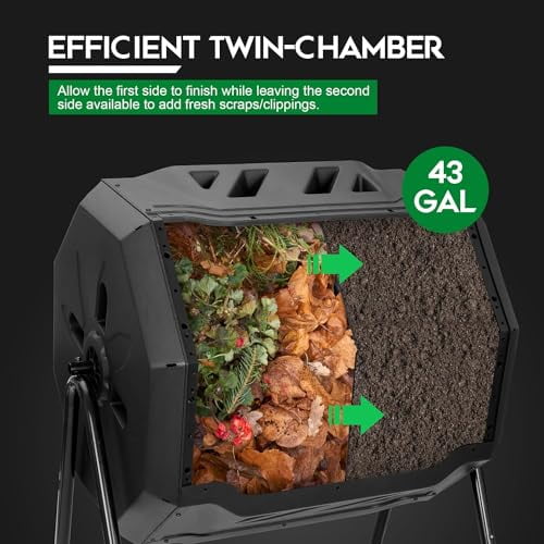 43 Gallon Large Composting Tumbler Dual Chamber Outdoor Garden Rotating ...