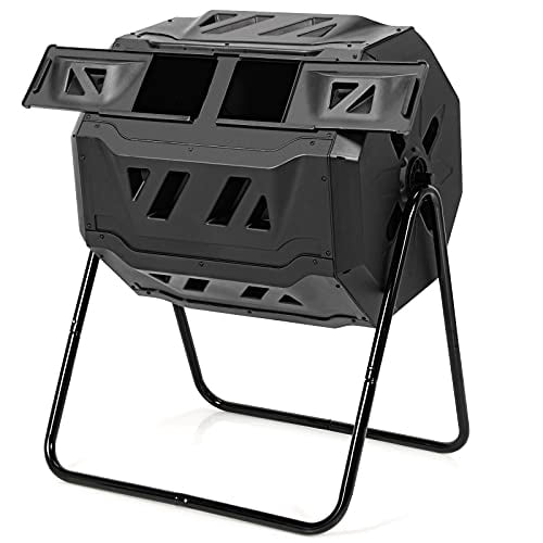 43 Gallon Outdoor Compost Bin, Dual Chamber Compost Tumbler W/2 Sliding ...