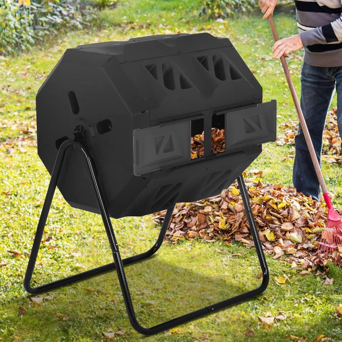 43 Gallon Outdoor Compost Bin Large Tumbling Composter Garden Dual ...