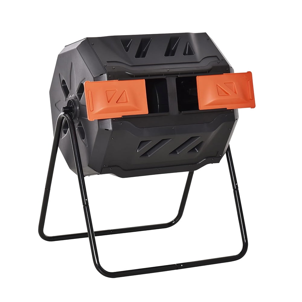 43 Gallon Outdoor Tumbling Compost Bin, 360° Dual Chamber Rotating ...