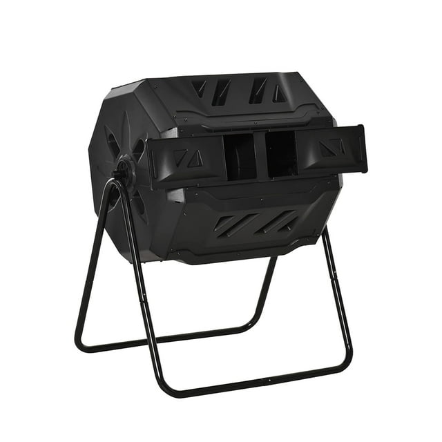 43 Gallon Outdoor Tumbling Compost Bin, 360° Dual Chamber Rotating ...