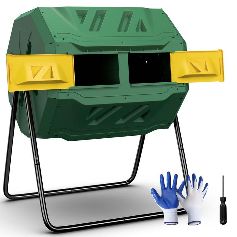 43 Gals Outdoor Compost Tumbler Bin Green Dual Chamber Large Composter ...
