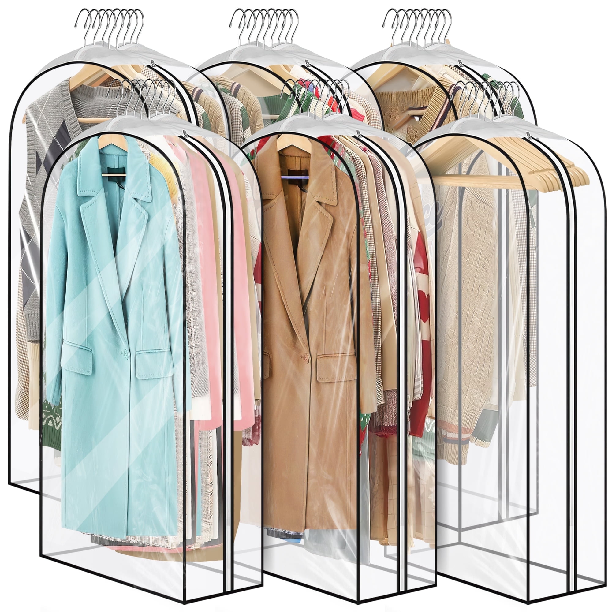 43'' Garment Bag for Haning Clothes, 6 Pack 10'' Gusseted Suit Bag for ...