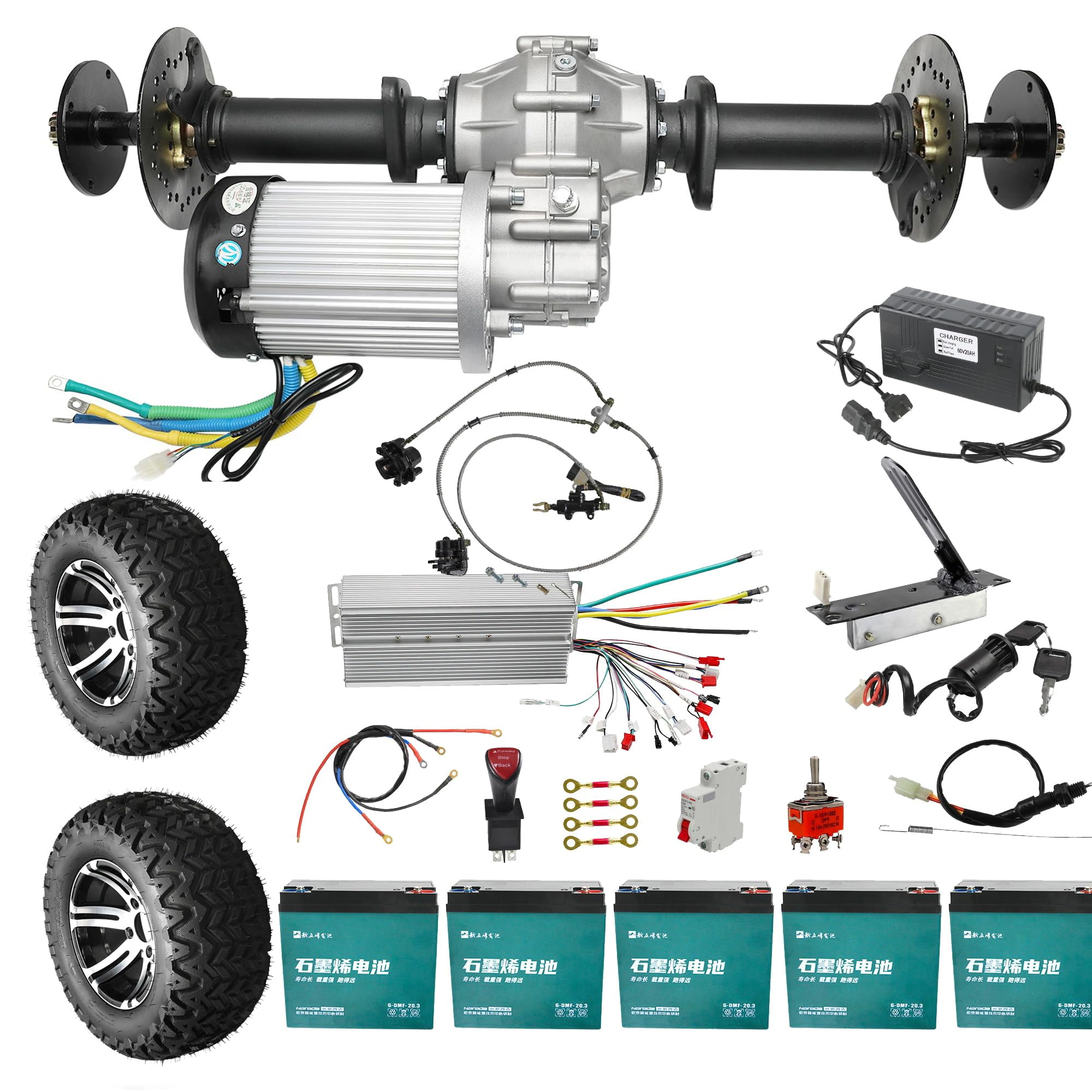 43" Golf Cart Rear Differential Axle Kit with 60V 2500W DC Brushless ...