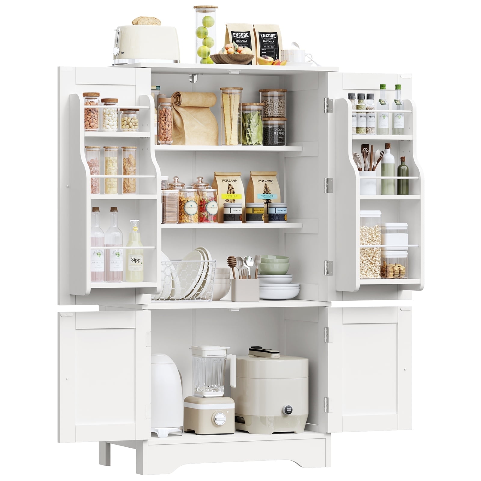 43'H Pantry Cabinet with 4 Doors, Kitchen Cabinet with 6 Door Shelves ...