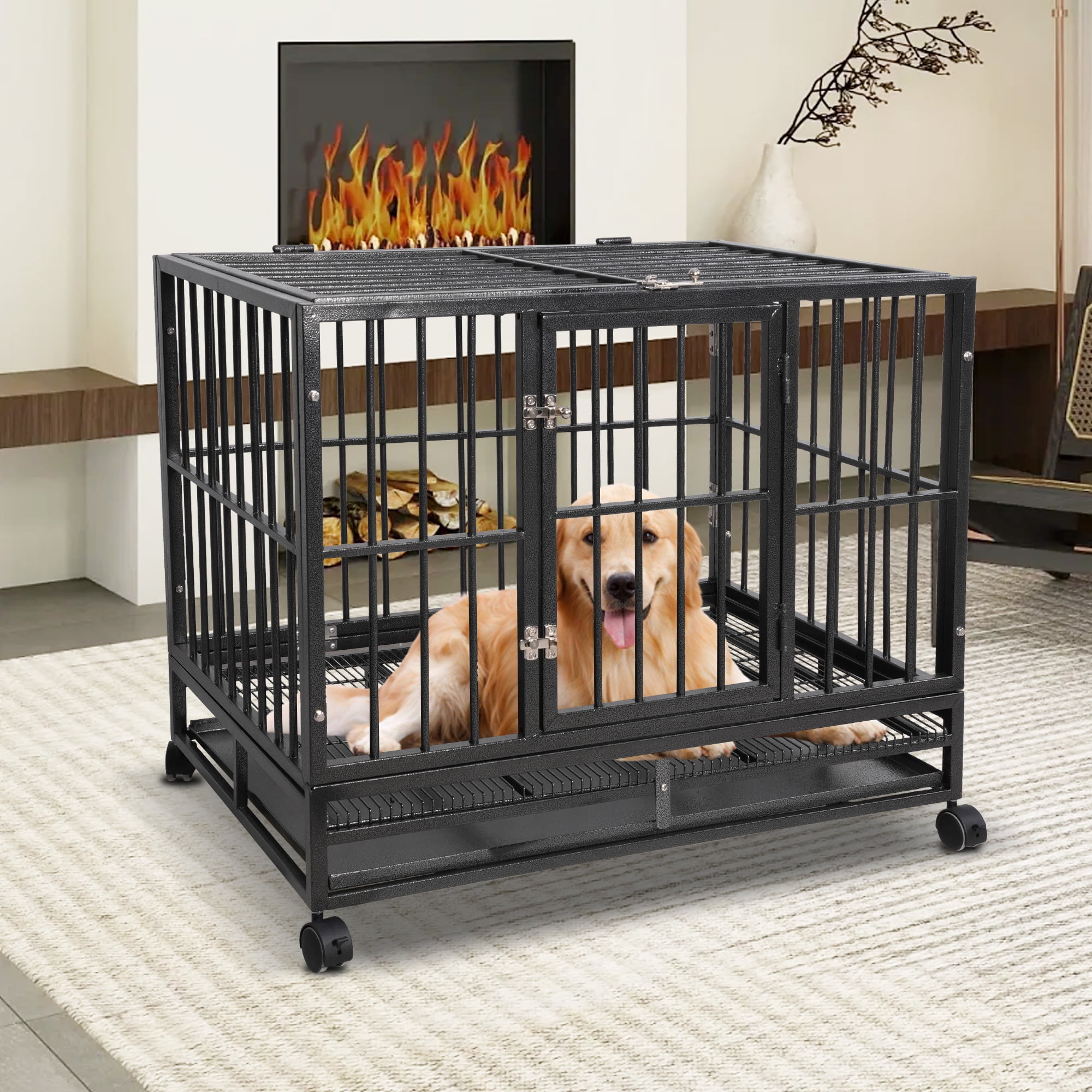 43" Heavy-Duty Dog Crate for Large & Medium Dogs, Two-Door Design ...