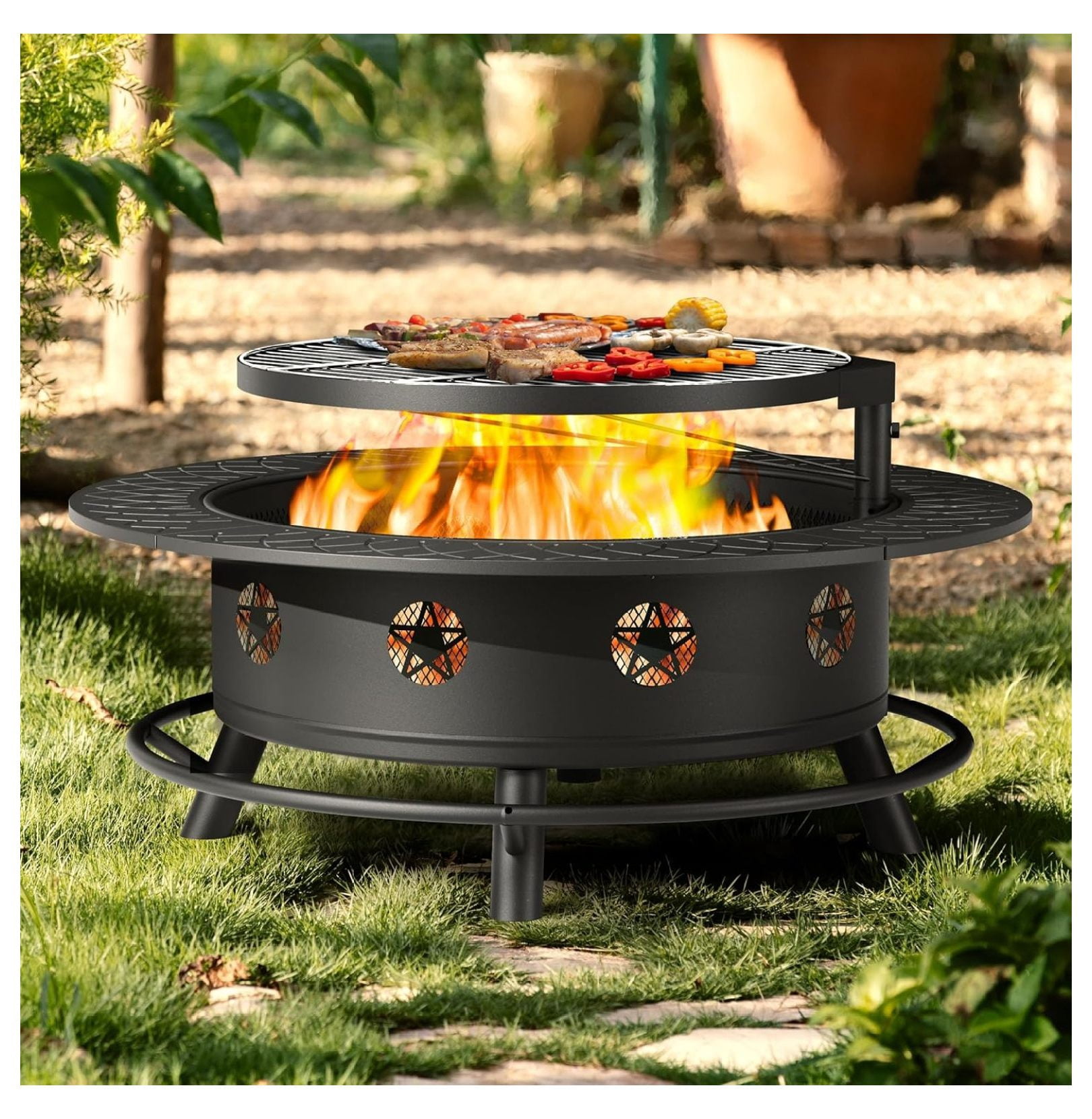 43 Inch with BBQ Grill, Wood Burning for Outside with Lid & , Extra ...