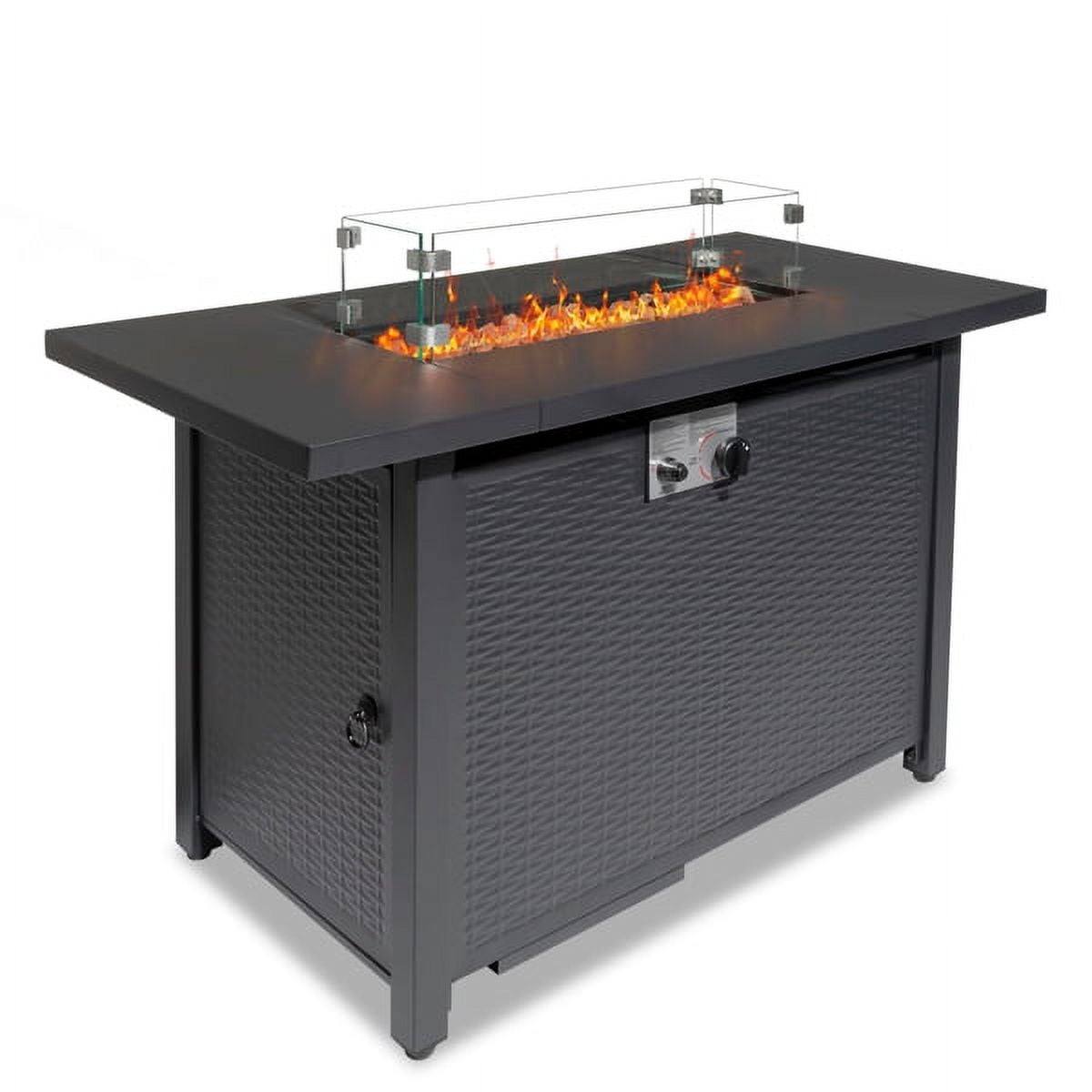 43-Inch Black Iron Gas Fire Pit with Elegant Faux Wicker Side Panels ...