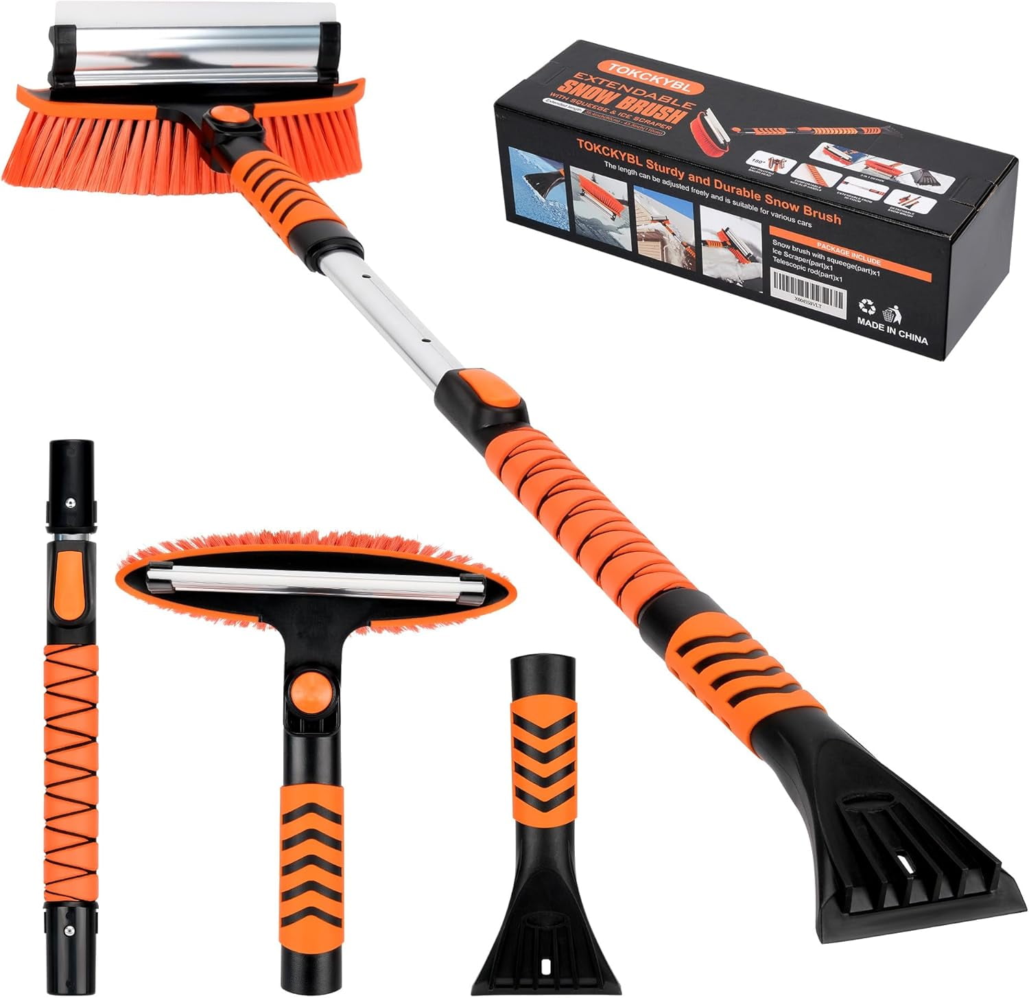 43-Inch Car Windshield Ice Scraper with Extendable Snow Brush, 180 ...