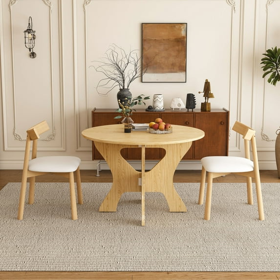 43 Inch Folding Dining Table Set with 2 Chairs MDF Table with Wild Oak ...