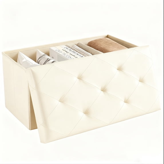 43-Inch Folding Storage Ottoman Bench 660Lbs Capacity Synthetic Leather ...