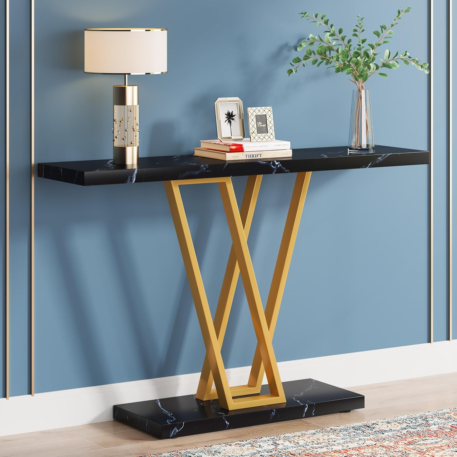 43 Inch Gold Console Table, Industrial Hallway Table for Entryway ...