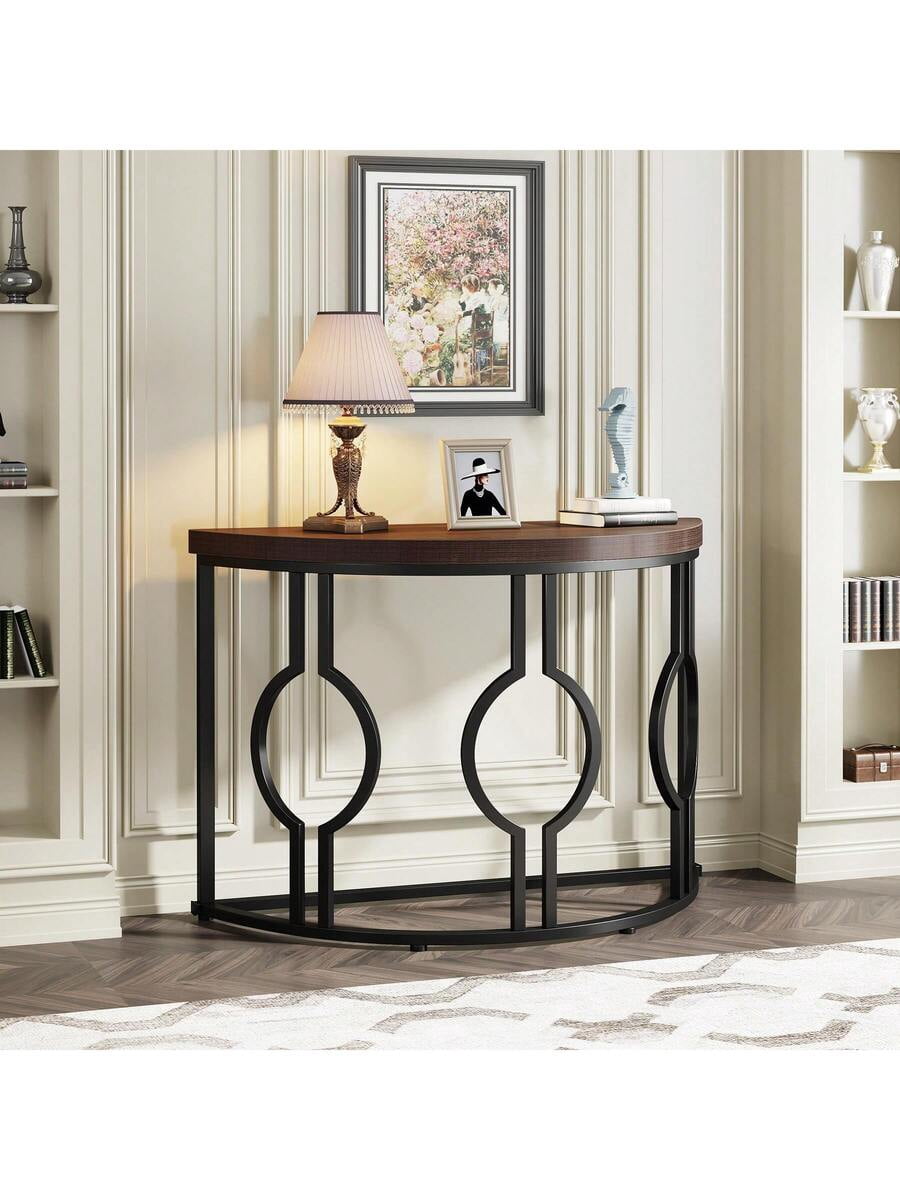 43-Inch Half Moon Console Table For Entryway, Industrial Semi Circle ...