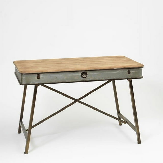 43-Inch Long Metal and Wood Antique Work Table with Latch Accent ...