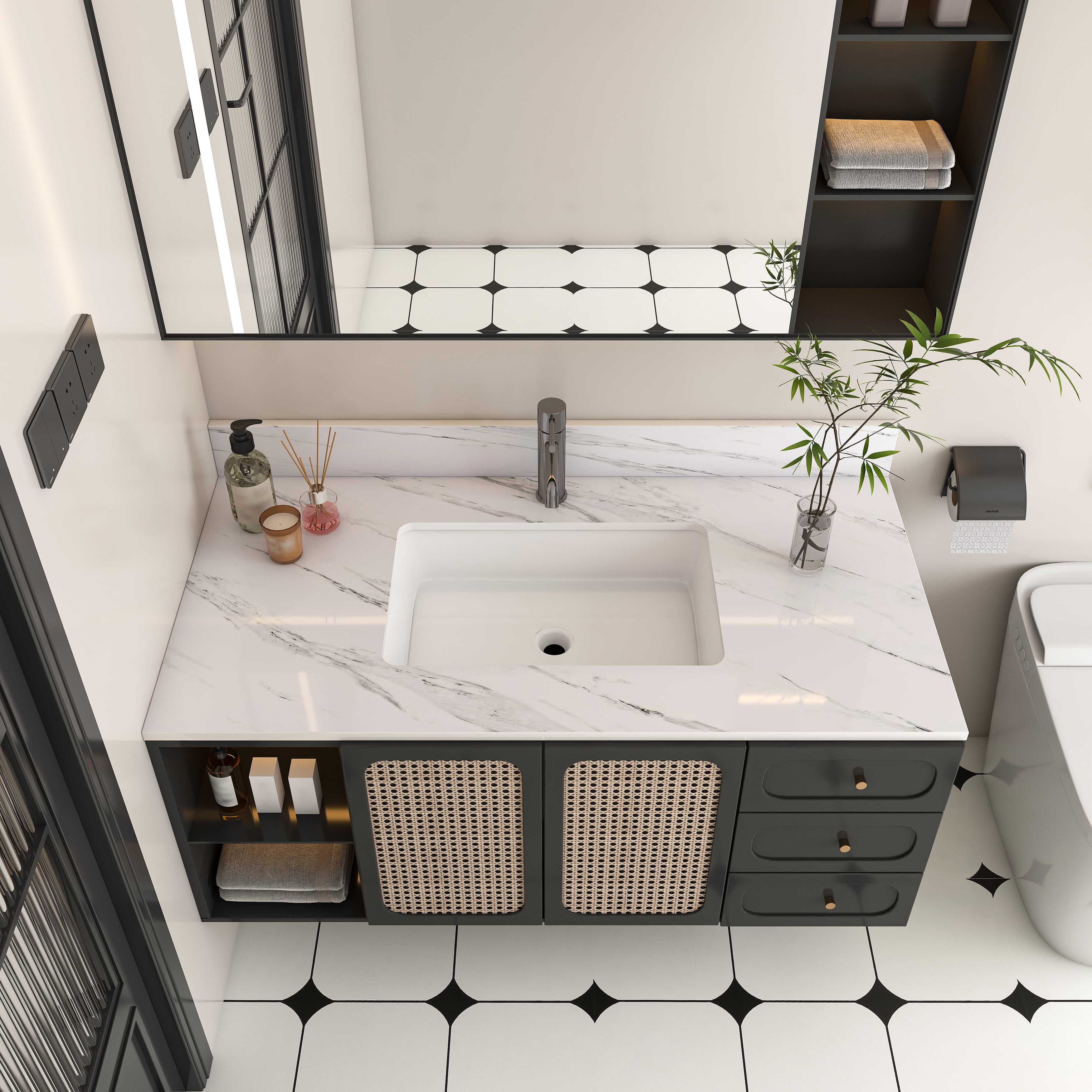 43 Inch Marble Vanity Top, White Vanity Top with 1 Pre-drilled Faucet ...
