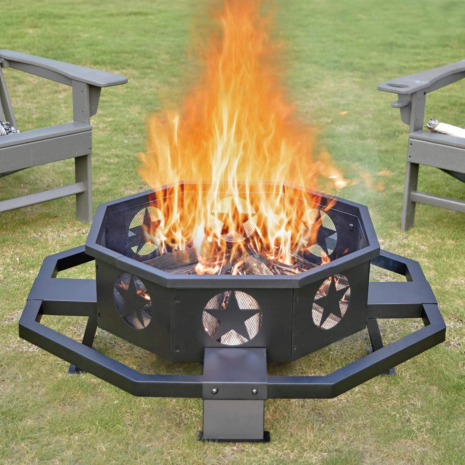 43 Inch Octagonal Fire Pit for Outside, Outdoor Wood Burning Firepit ...