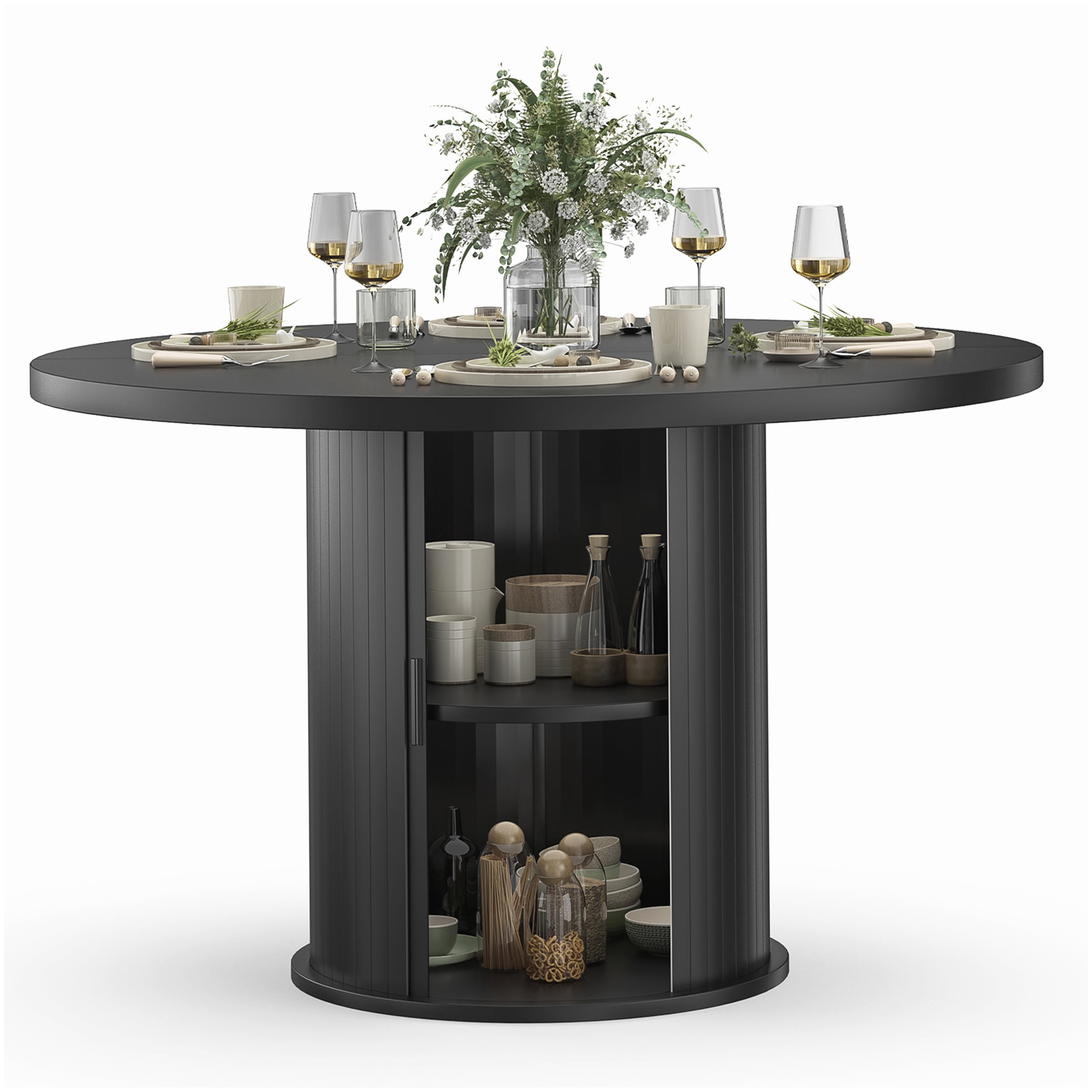 43 Inch Round Dining Table Set for 4, Modern Wood Top Kitchen Table ...