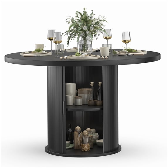43 Inch Round Dining Table Set for 4, Modern Wood Top Kitchen Table ...