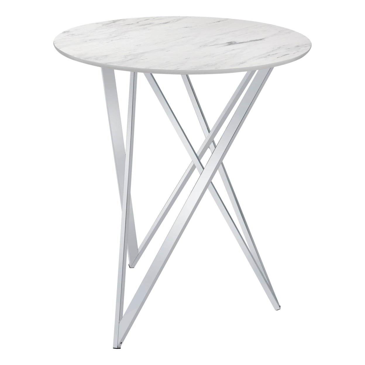 43 Inch Tall Bar Table, White Round Top, Art Deco Style Faux Marble ...