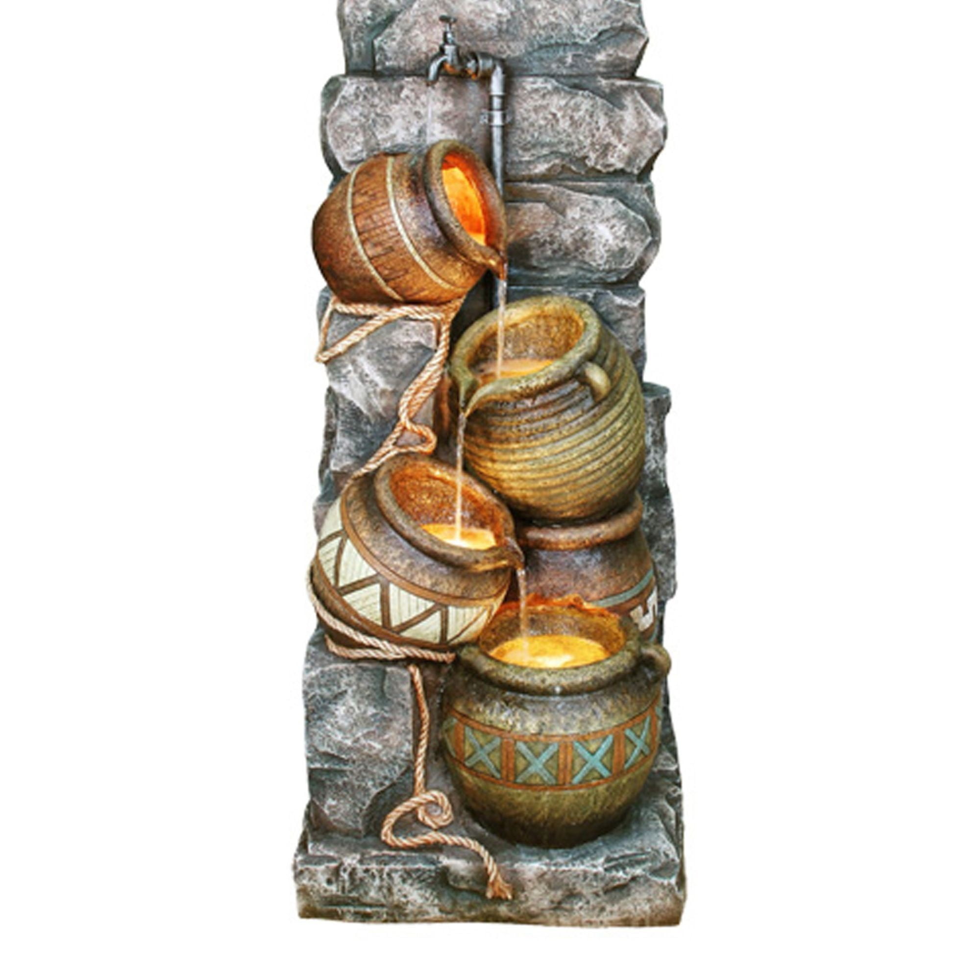 43-Inch Tall Polyresin Indoor/Outdoor Fountain with LED Lights, Four ...
