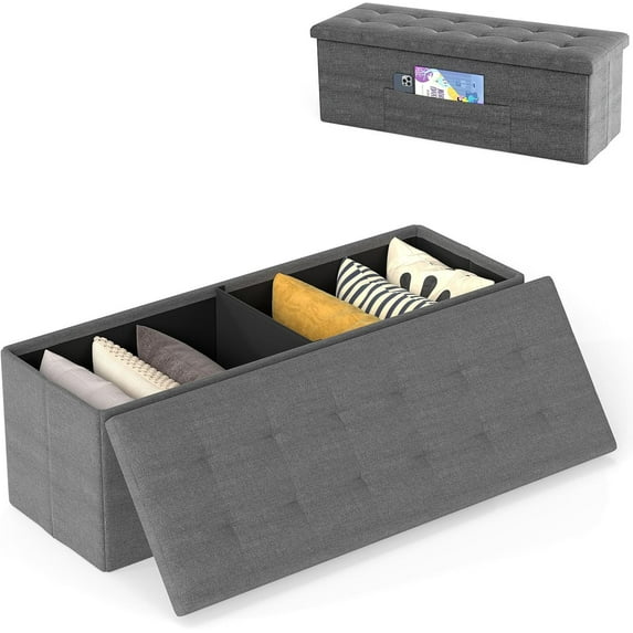 43 Inches Folding Storage Ottoman Bench, Upholstered Storage Chest with ...