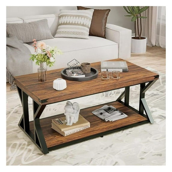 43” Industrial Coffee Table with Storage, Farmhouse Center Table ...