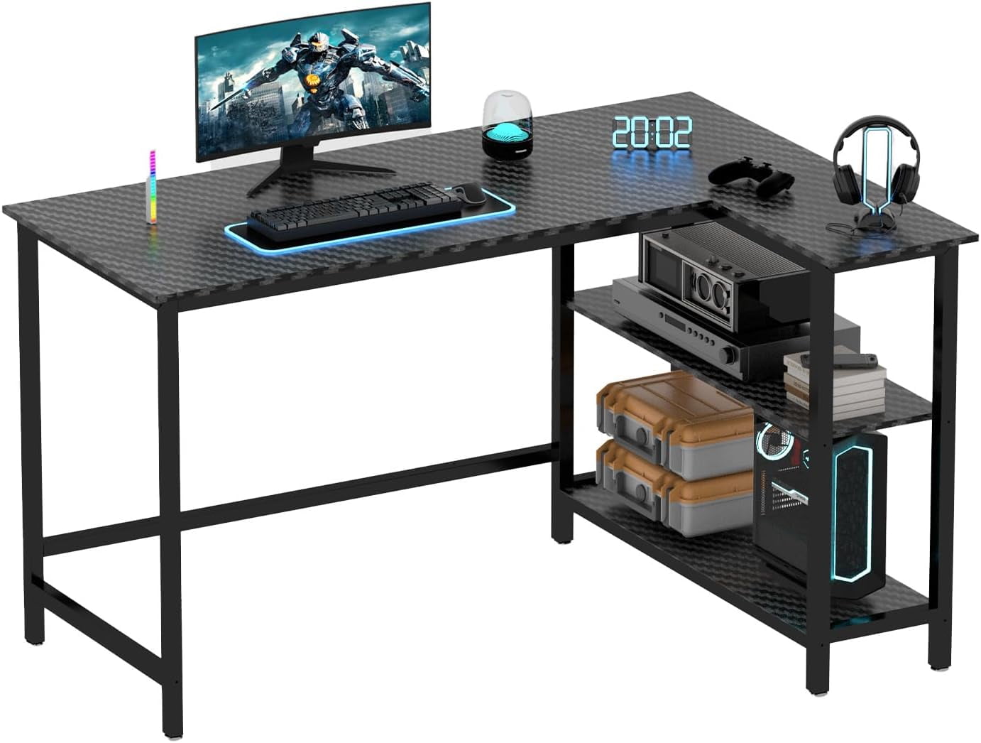 43" L-Shaped Gaming Desk with Shelf - Corner Computer Workstation ...