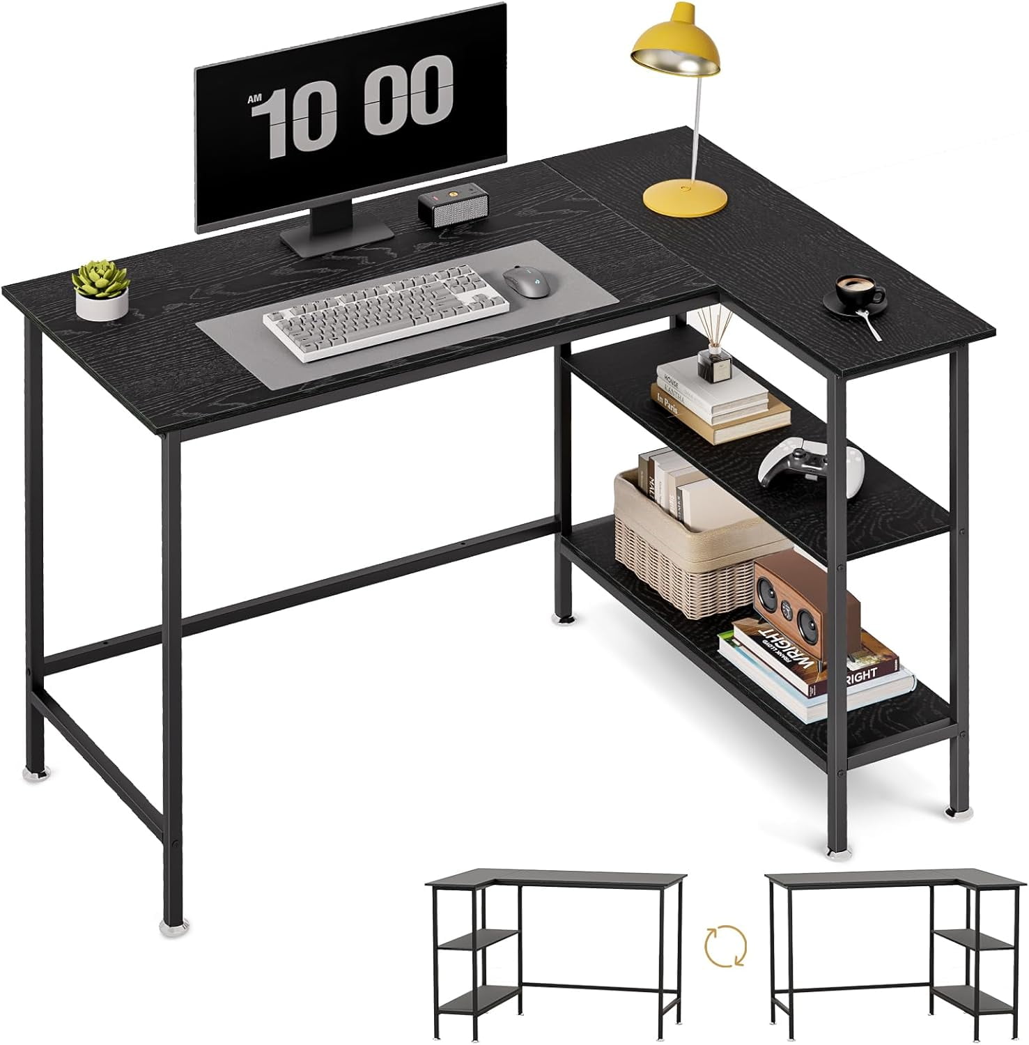 43" L Shaped Office Desk with Reversible Storage Shelves Can be Used as ...