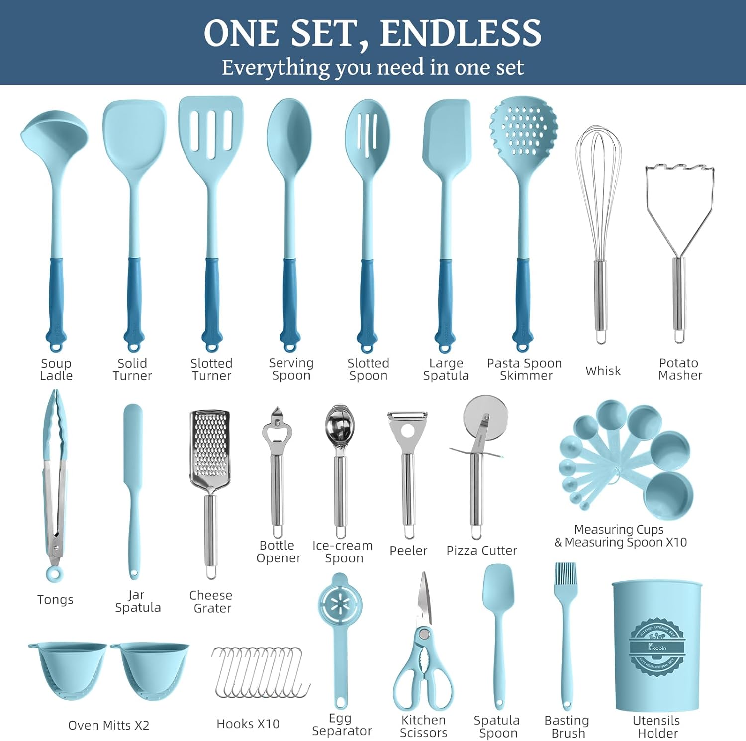 43 Large Kitchen Utensils Set - Silicone Cooking Utensils Set ...