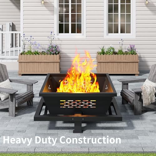 43" Large fire Pit, Square Outdoor Fire Pit with Pocker, Hight Quality ...