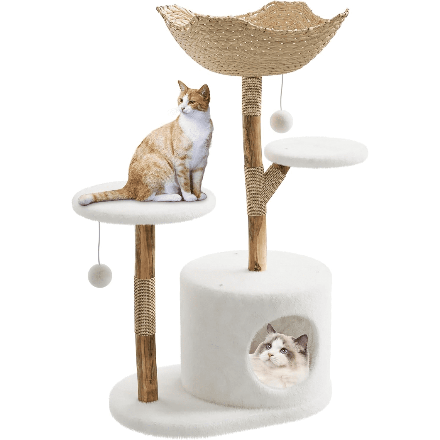 43" Modern Cat Tree - Natural Wood Aesthetic Cat Tower with Large ...