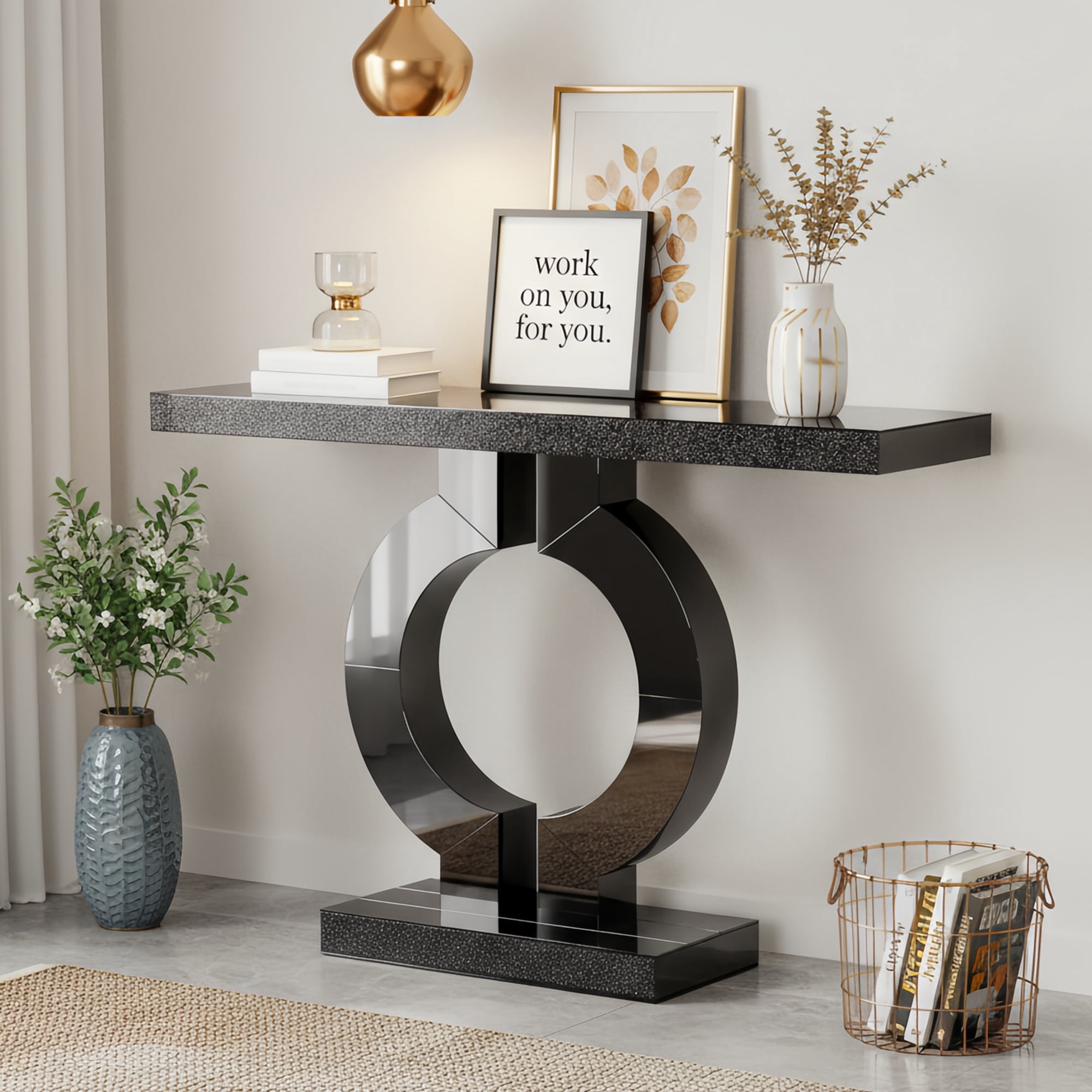 43" Modern Mirrored Console Table - Glass Sofa Table With Mirror Finish ...