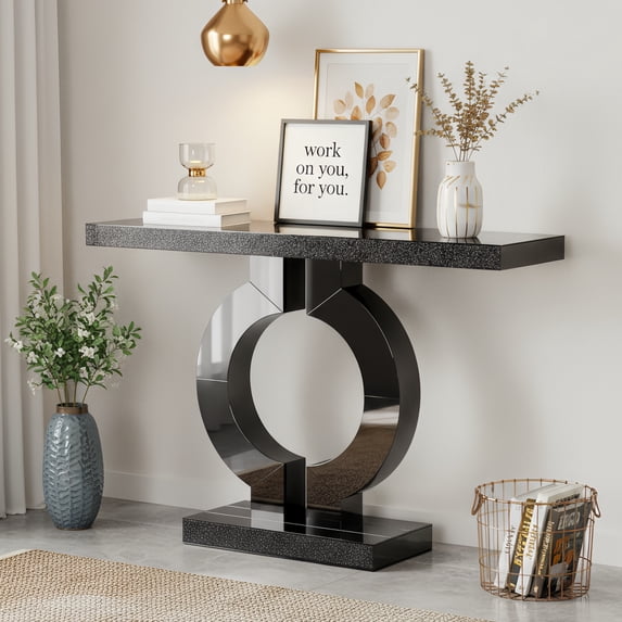 43" Modern Mirrored Console Table - Glass Sofa Table With Mirror Finish ...