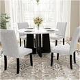 43" Modern Round Dining Table Set with 4 Padded Chairs, Beige and White ...