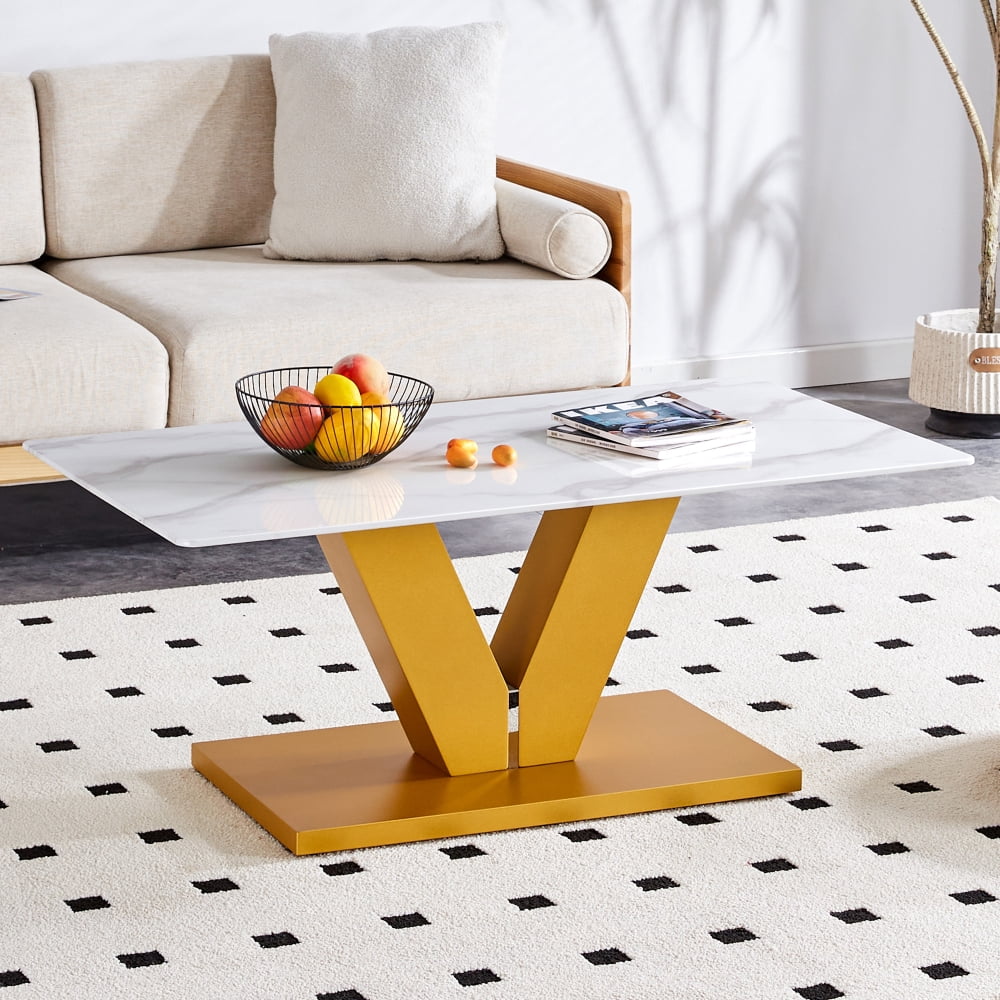 43" Modern coffee table with Golden MDF Pillars for Living room ...