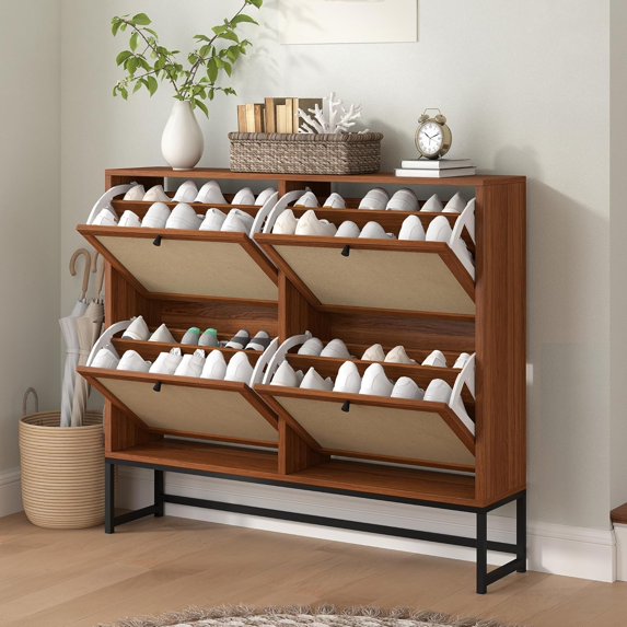 43" Narrow Shoe Storage Cabinet for Entryway with Natural Linen Panel ...