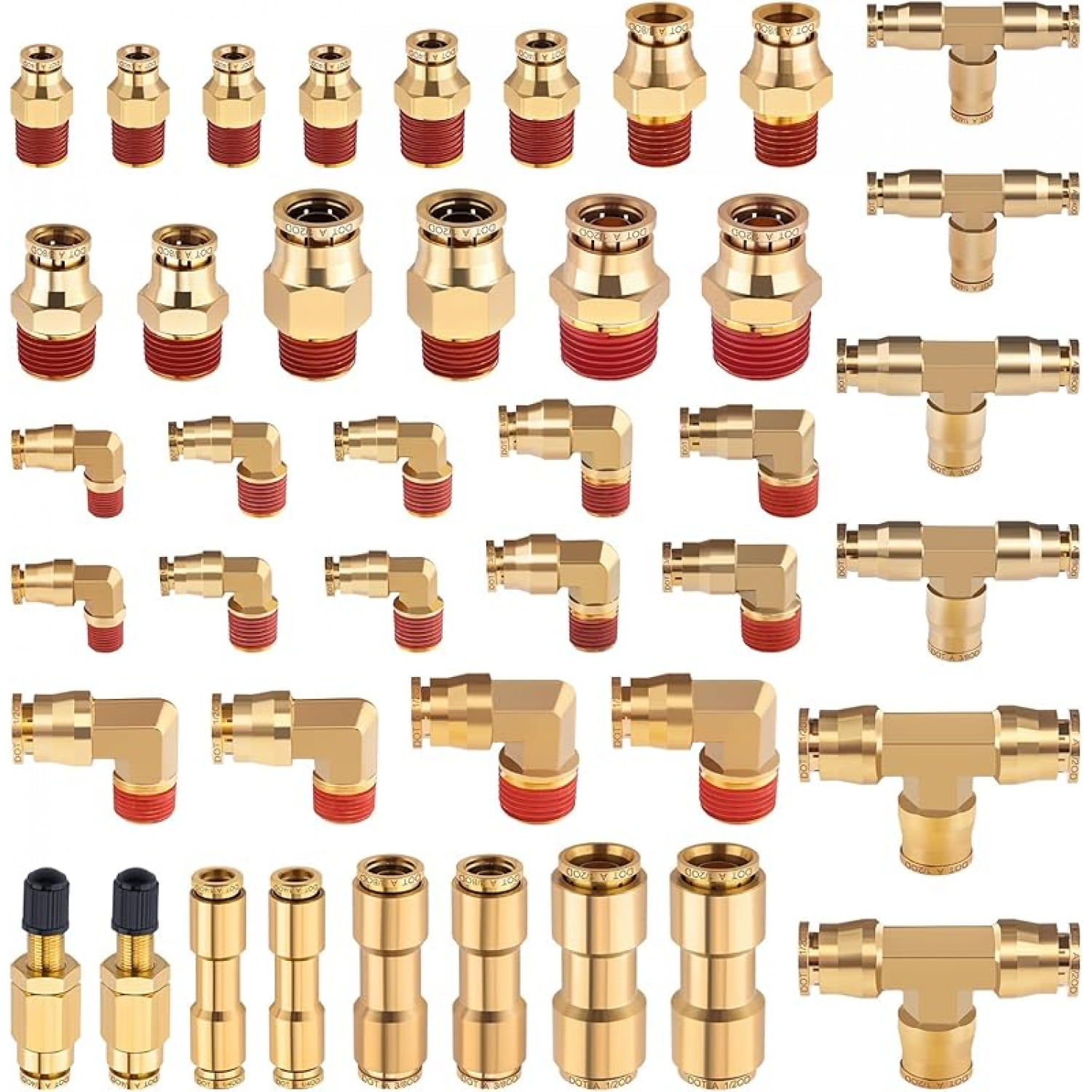 43 PCS Brass DOT Air Brake Line Fittings 1/4" 3/8" 1/2" Push to Connect ...