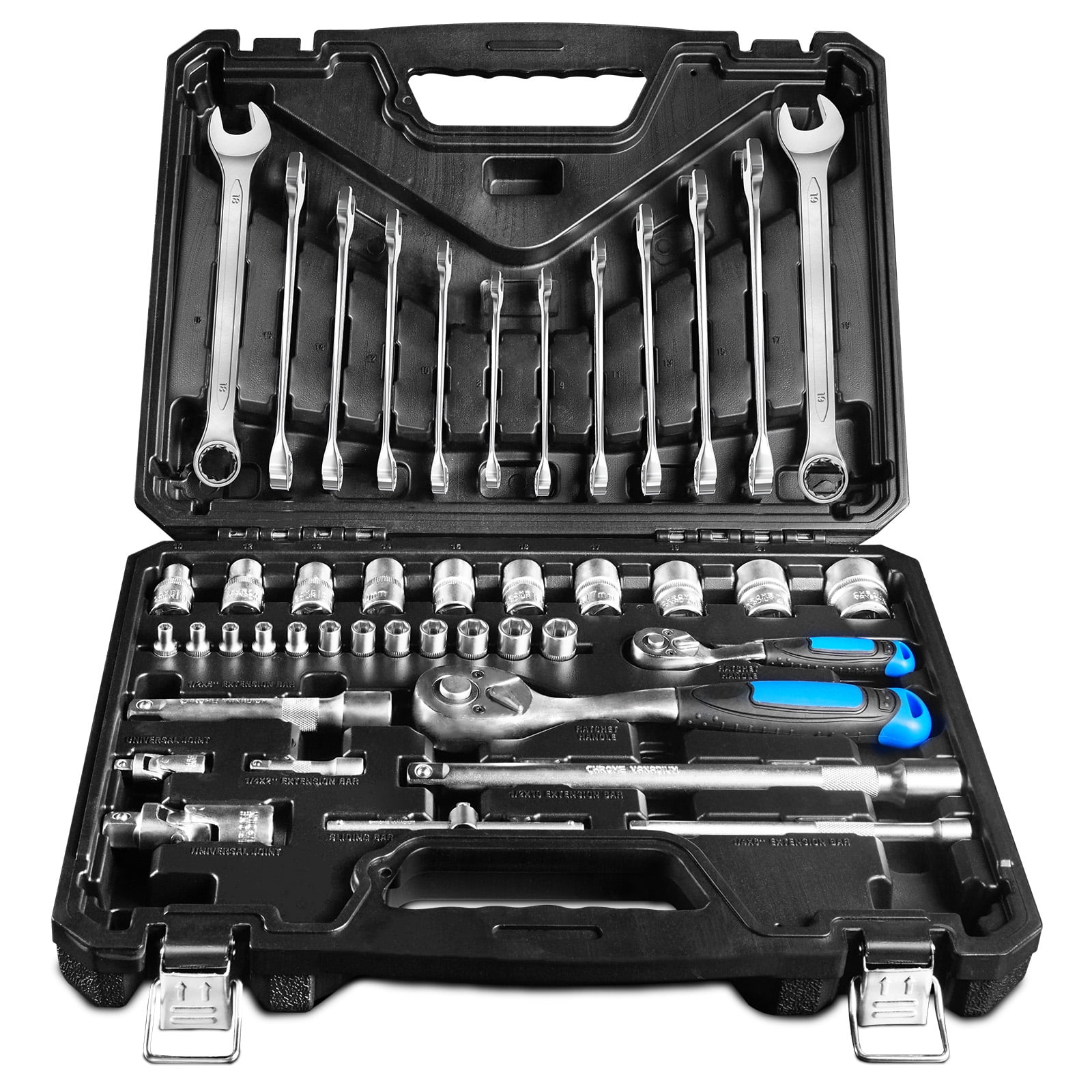 43 PCS Mechanic Tool Socket Set, 1/2” & 1/4” Drive Metric Shallow ...