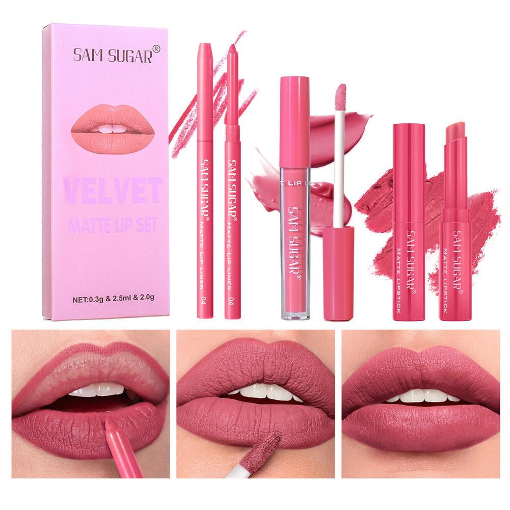 43 Pack Velvet Lipstick Lip Gloss Lip Liner Combination Set Matte Non ...
