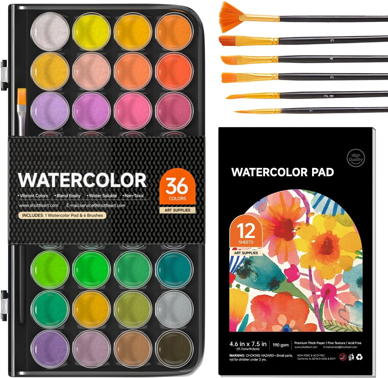 43 Pack Watercolor Paint Set, 36 Colors Watercolor Paint Pan Set with 6 ...