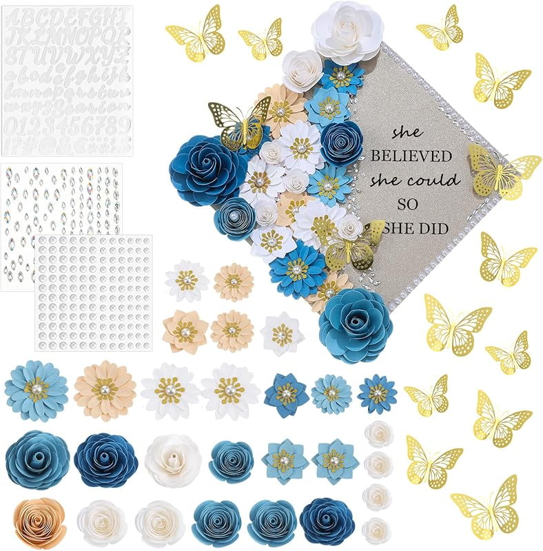 43 Pcs Graduation Cap Decorations Kit Includes Artificial Flowers Faux ...