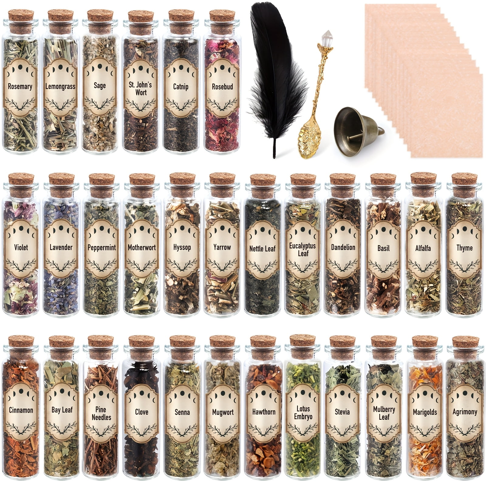 43-Piece Herbs & Flowers Sachet Kit: 30 Dried Herbs, Crystal Spoon ...
